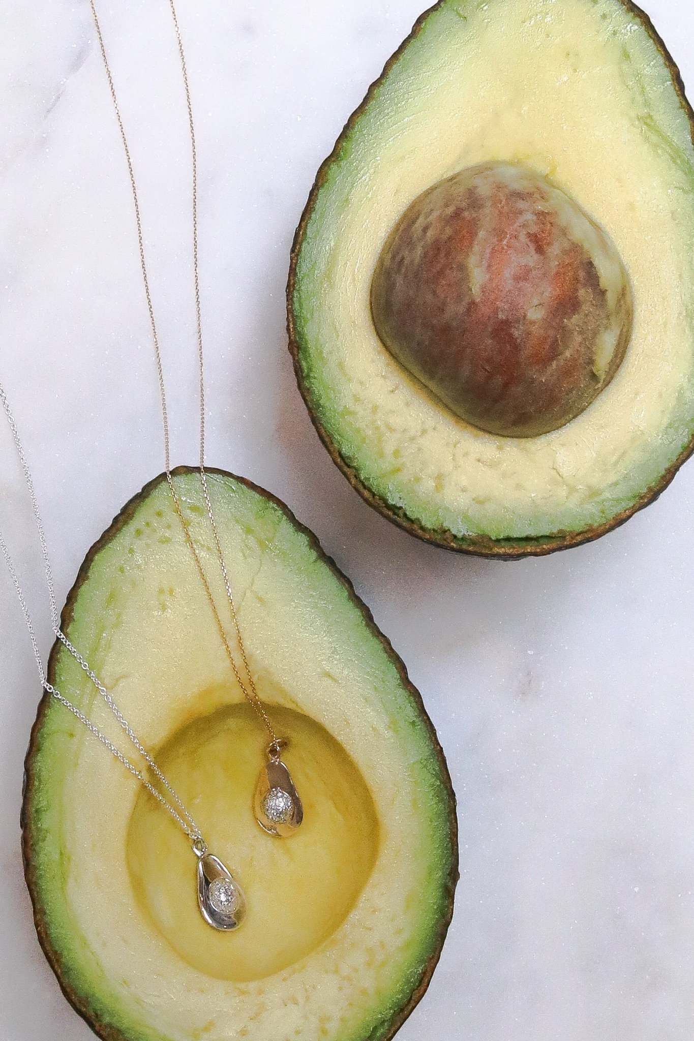 Avocado Pendant, 14K Yellow Gold & Pave Diamond - Delicacies