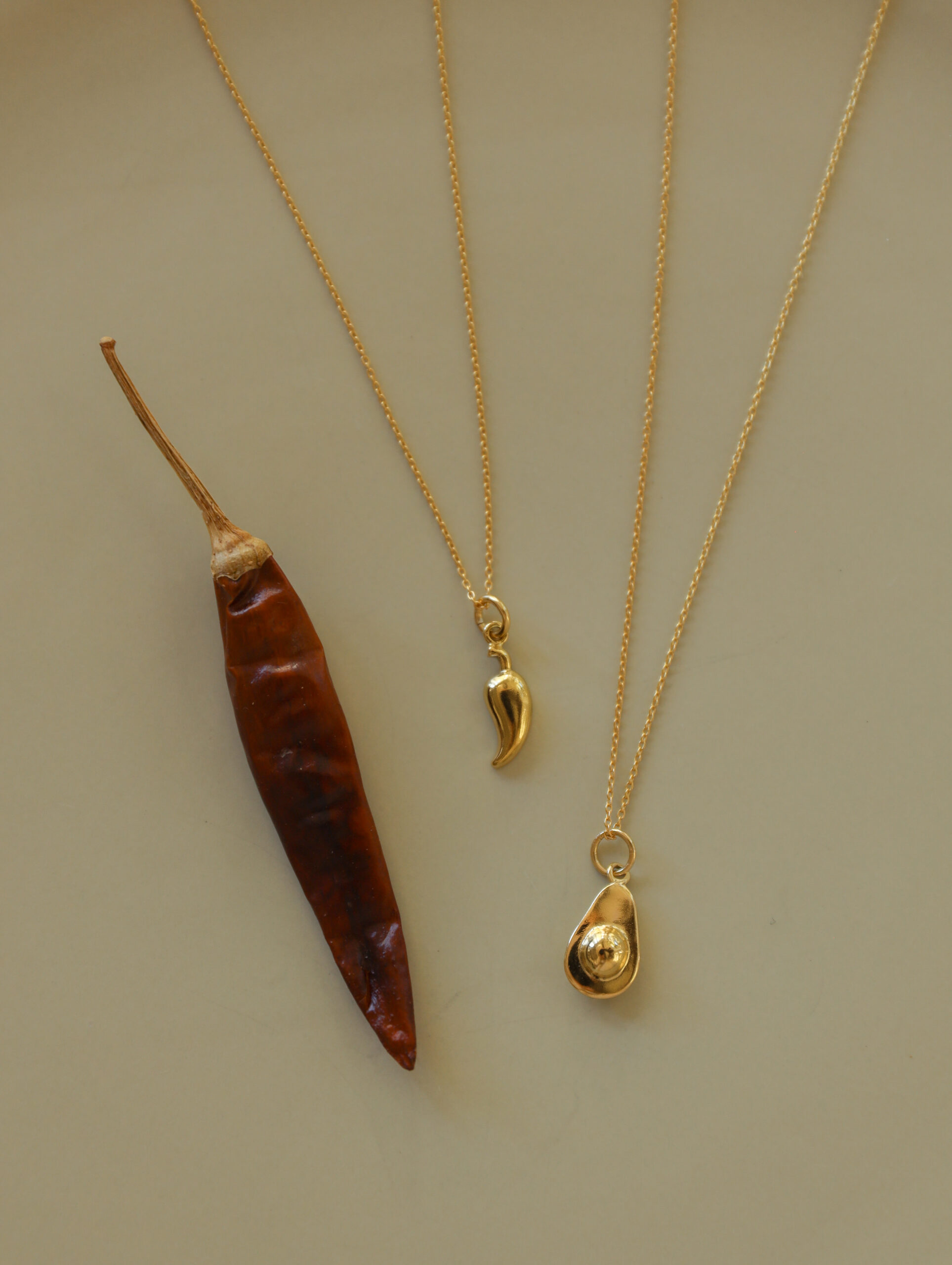 Chili Pepper Necklace, Yellow Gold Plated - Delicacies