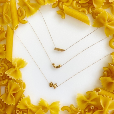 Elbow Macaroni Necklace, Mini Size, Yellow Gold Plated - Delicacies