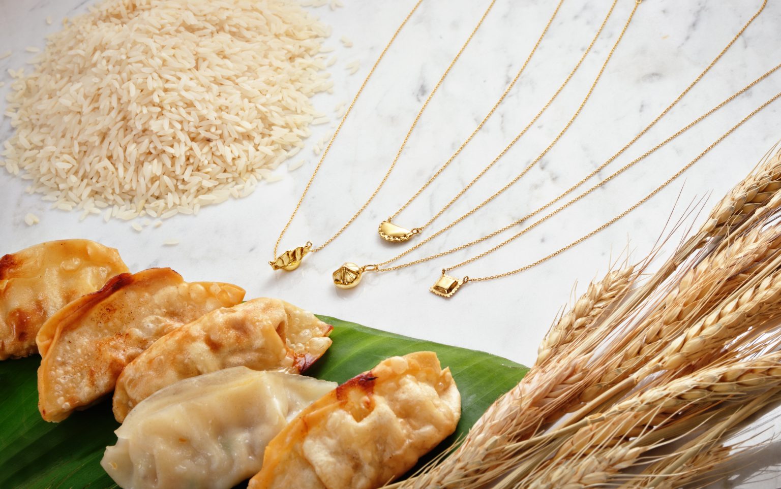 Potsticker Necklace, Yellow Gold Plated - Delicacies