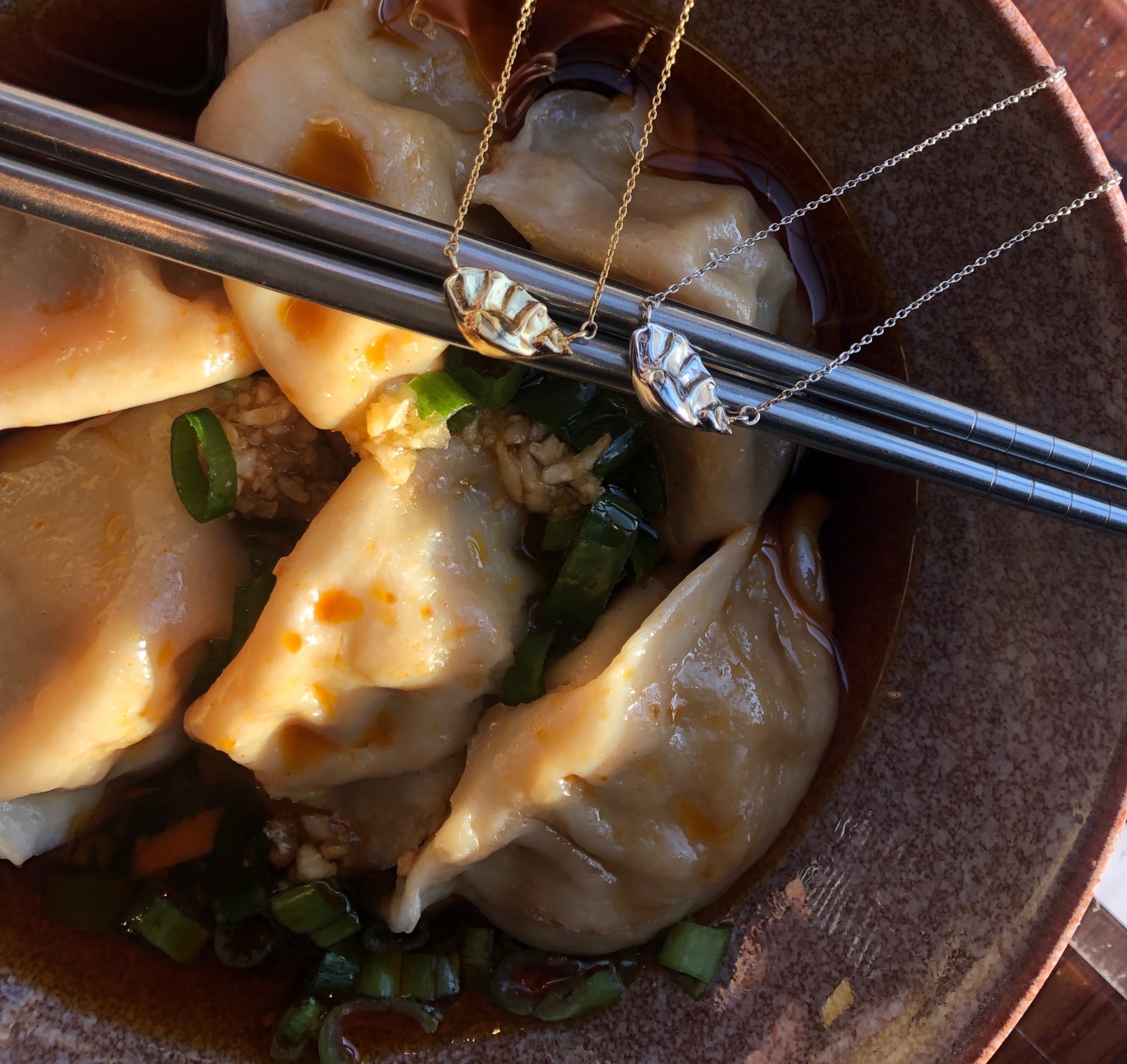Potsticker Necklace, Yellow Gold Plated - Delicacies