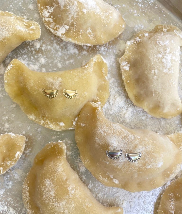 Pierogi Earrings, Yellow Gold Plated - Delicacies