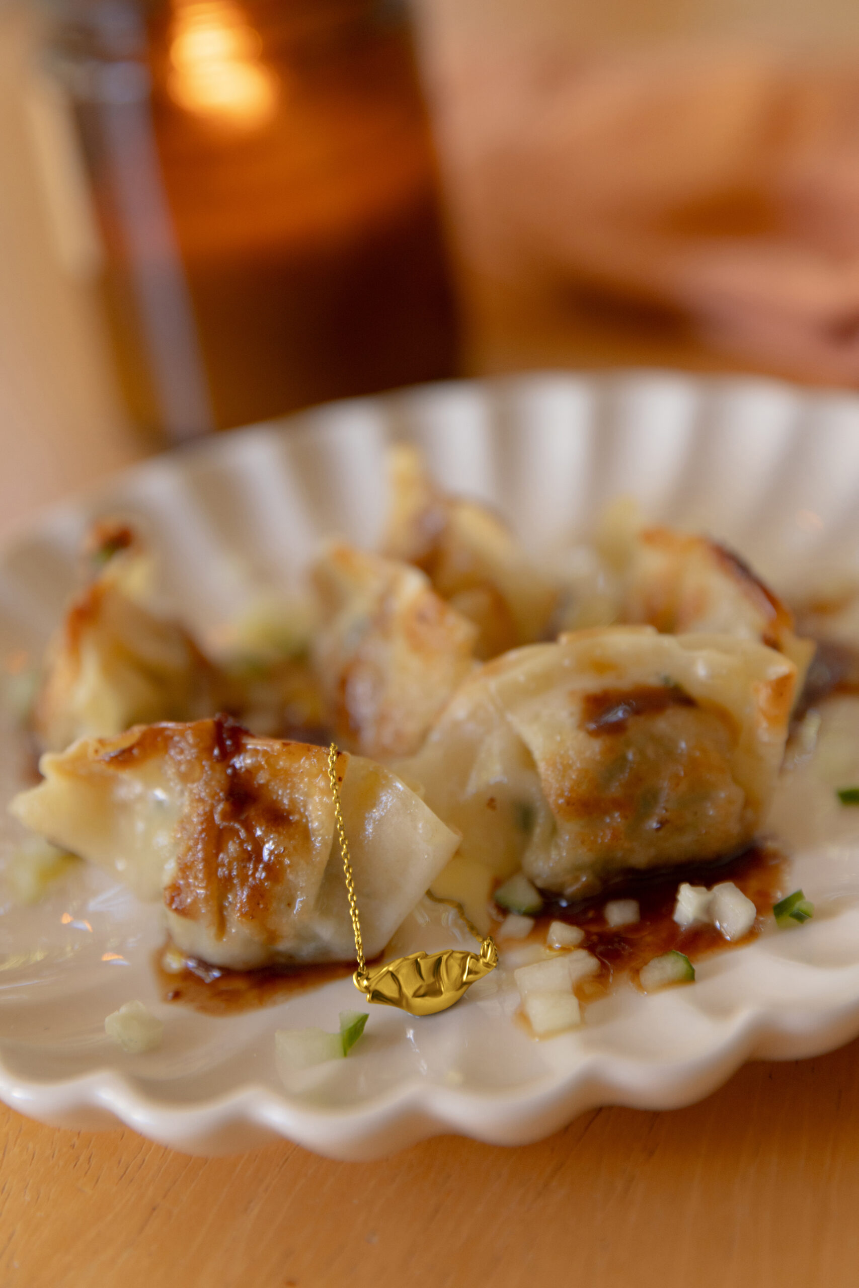 Potsticker Necklace, Yellow Gold Plated - Delicacies